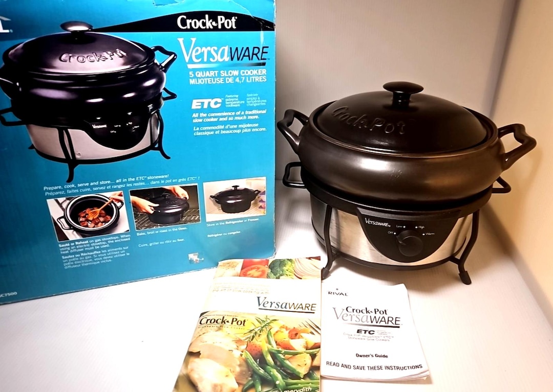 Vintage Versaware Rival Crock Pot Slow Cooker Gray Stoneware Stainless ...