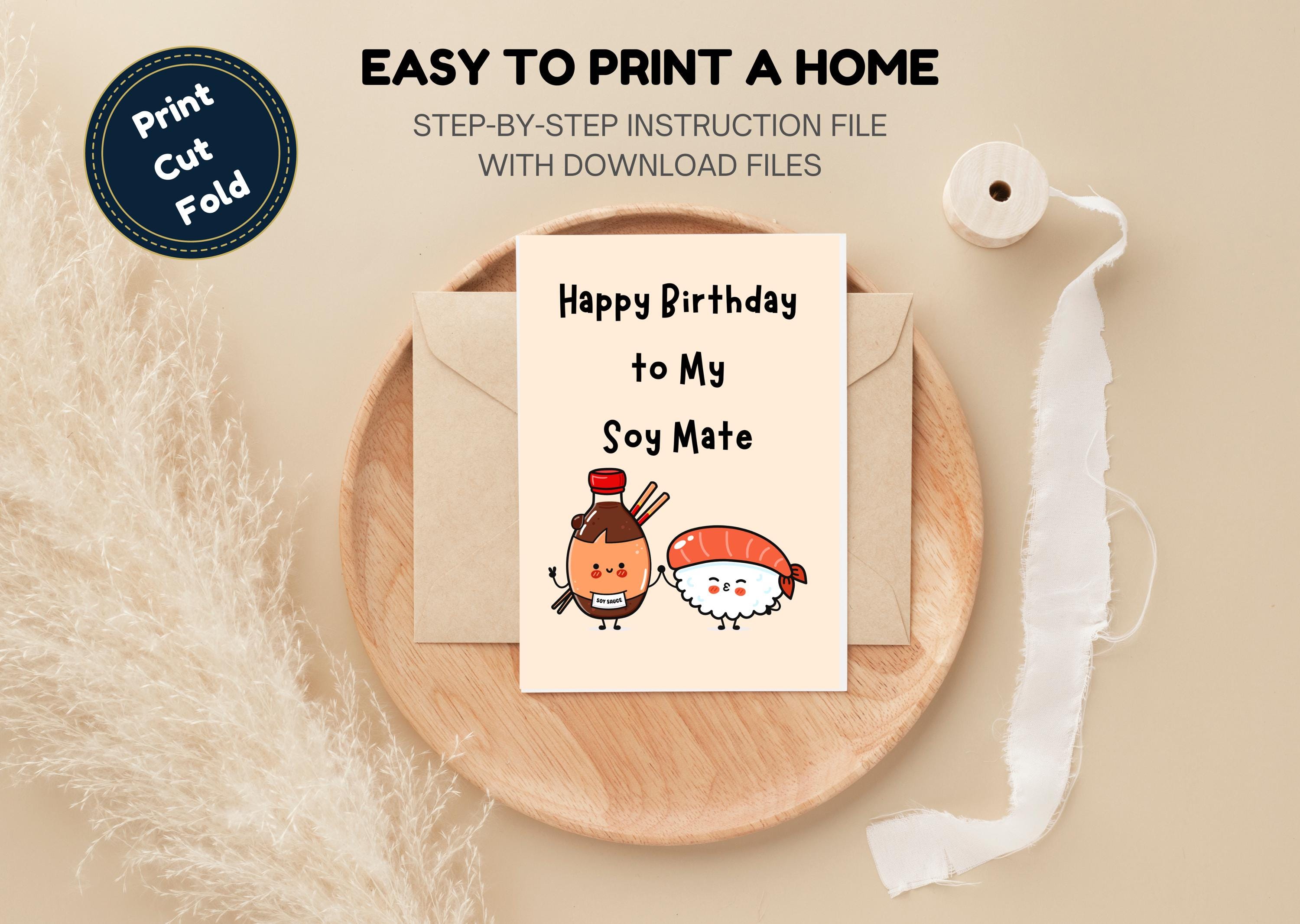 Printable Sushi Birthday Card, Cute Nigiri and Funny Soy- Digital ...