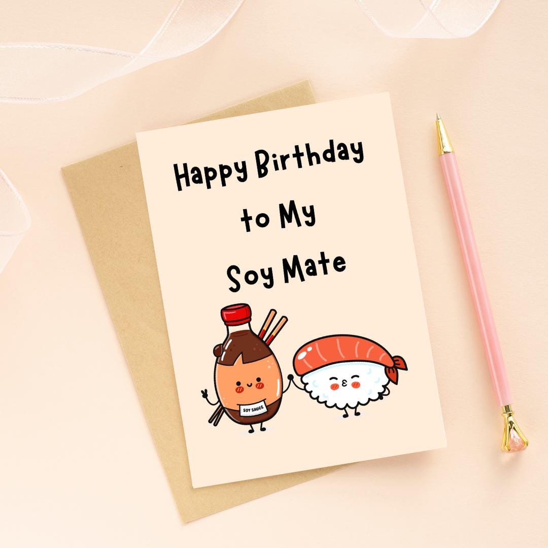 Printable Sushi Birthday Card, Cute Nigiri and Funny Soy- Digital ...