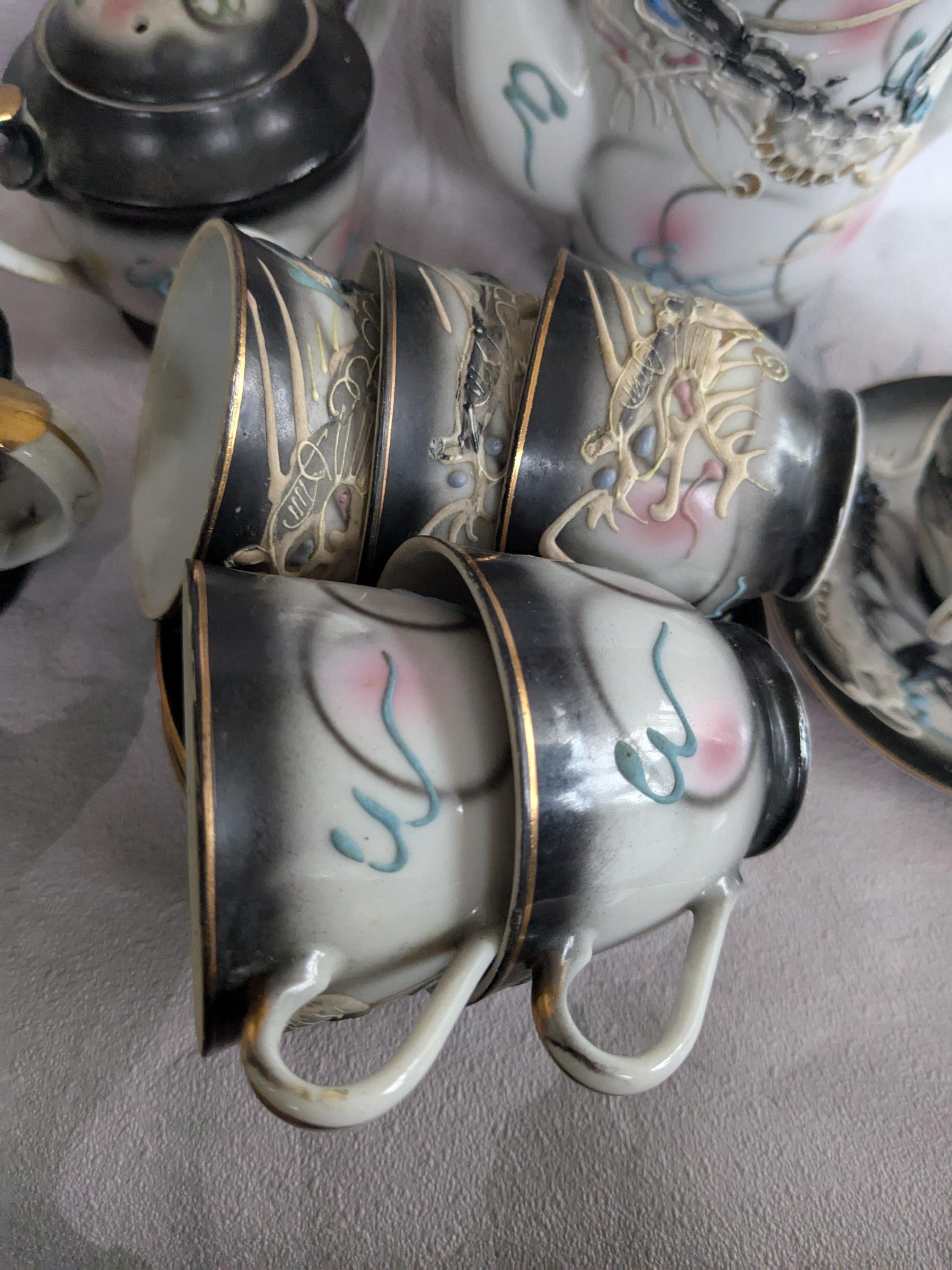 Antique 1920s Japanese Tea Set – Hand-painted Dragon Design – Geisha ...