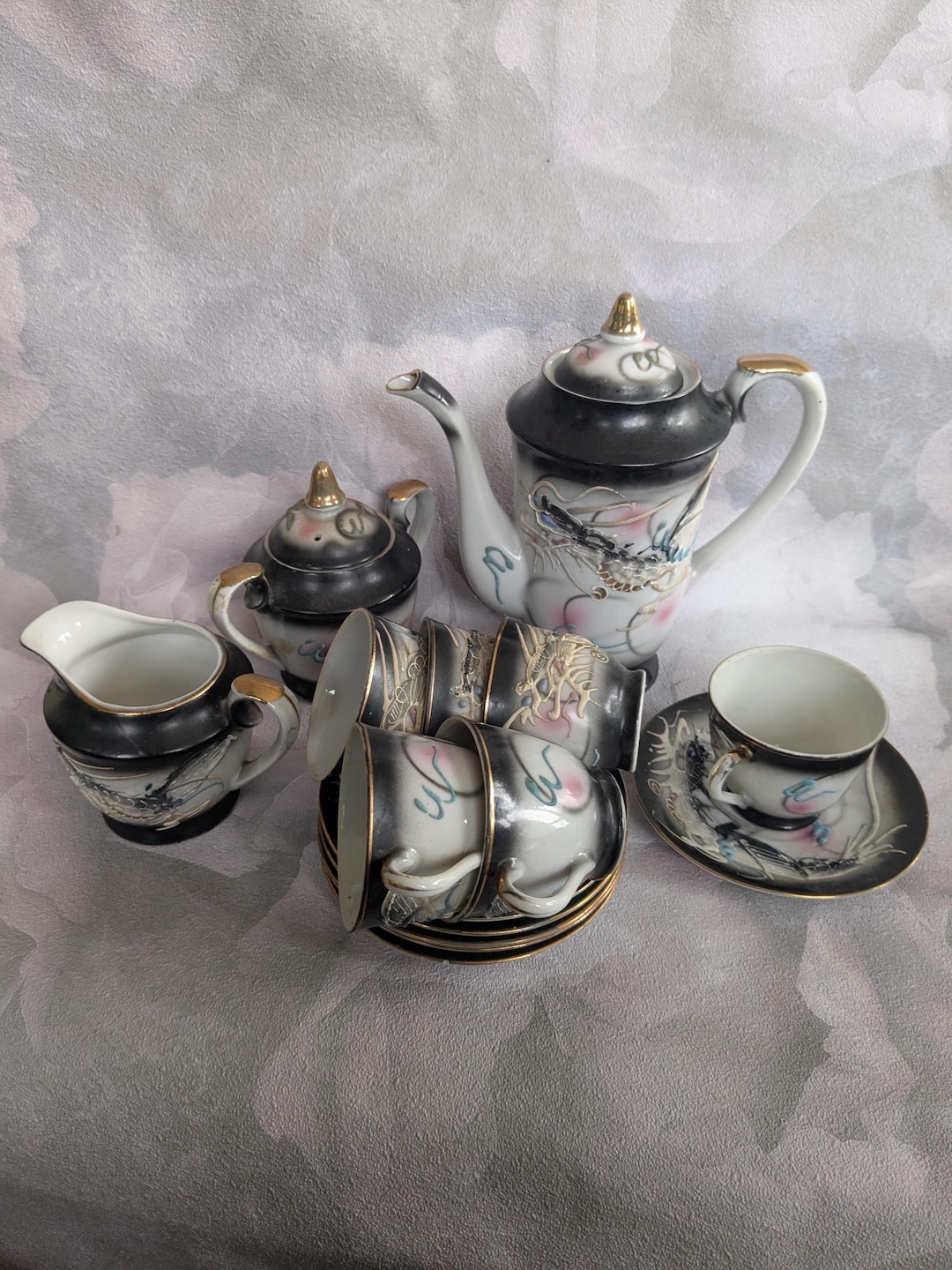 Antique 1920s Japanese Tea Set – Hand-painted Dragon Design – Geisha ...