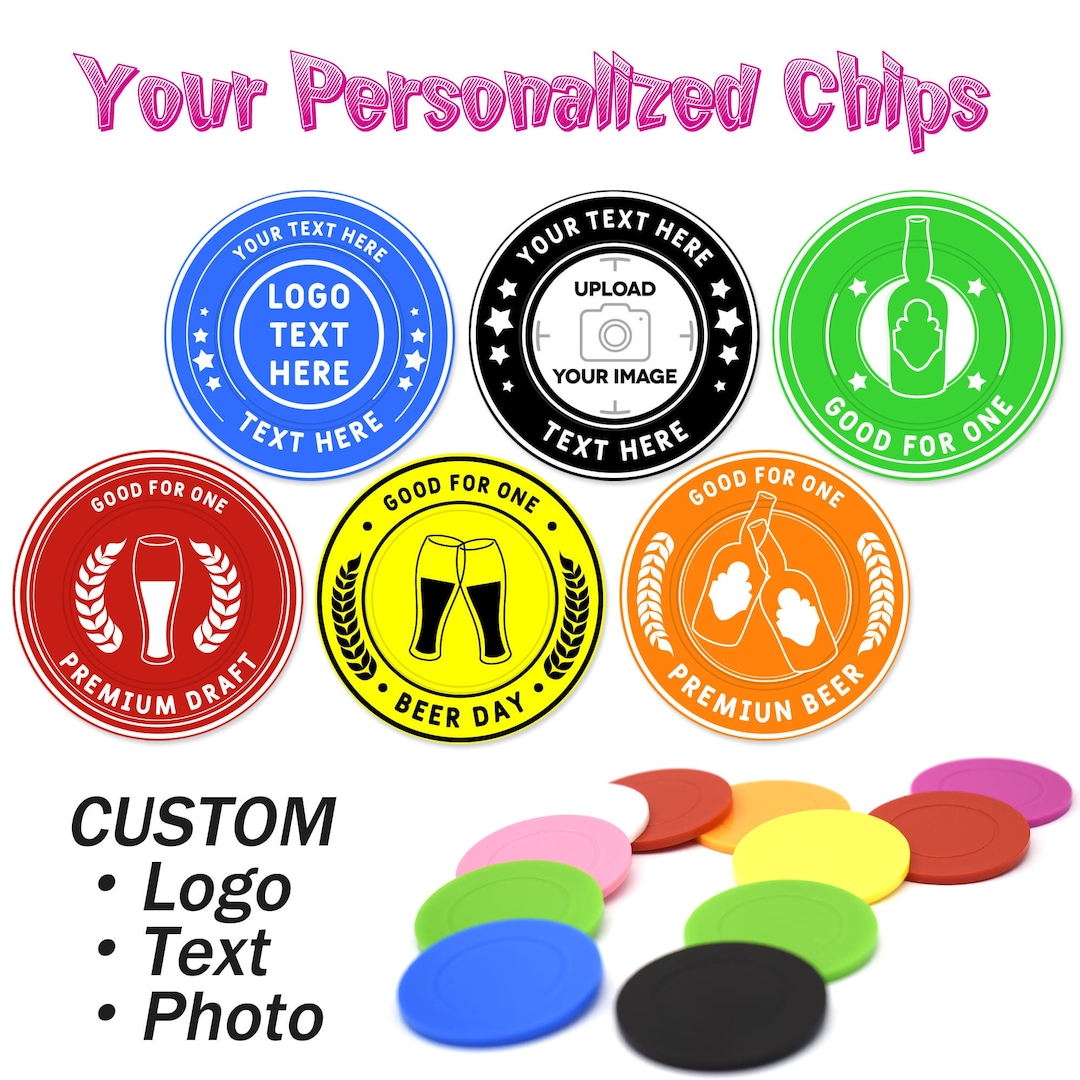 100 Personalized Drink Tokens, Custom Plastic Poker Chips, DIY Print ...