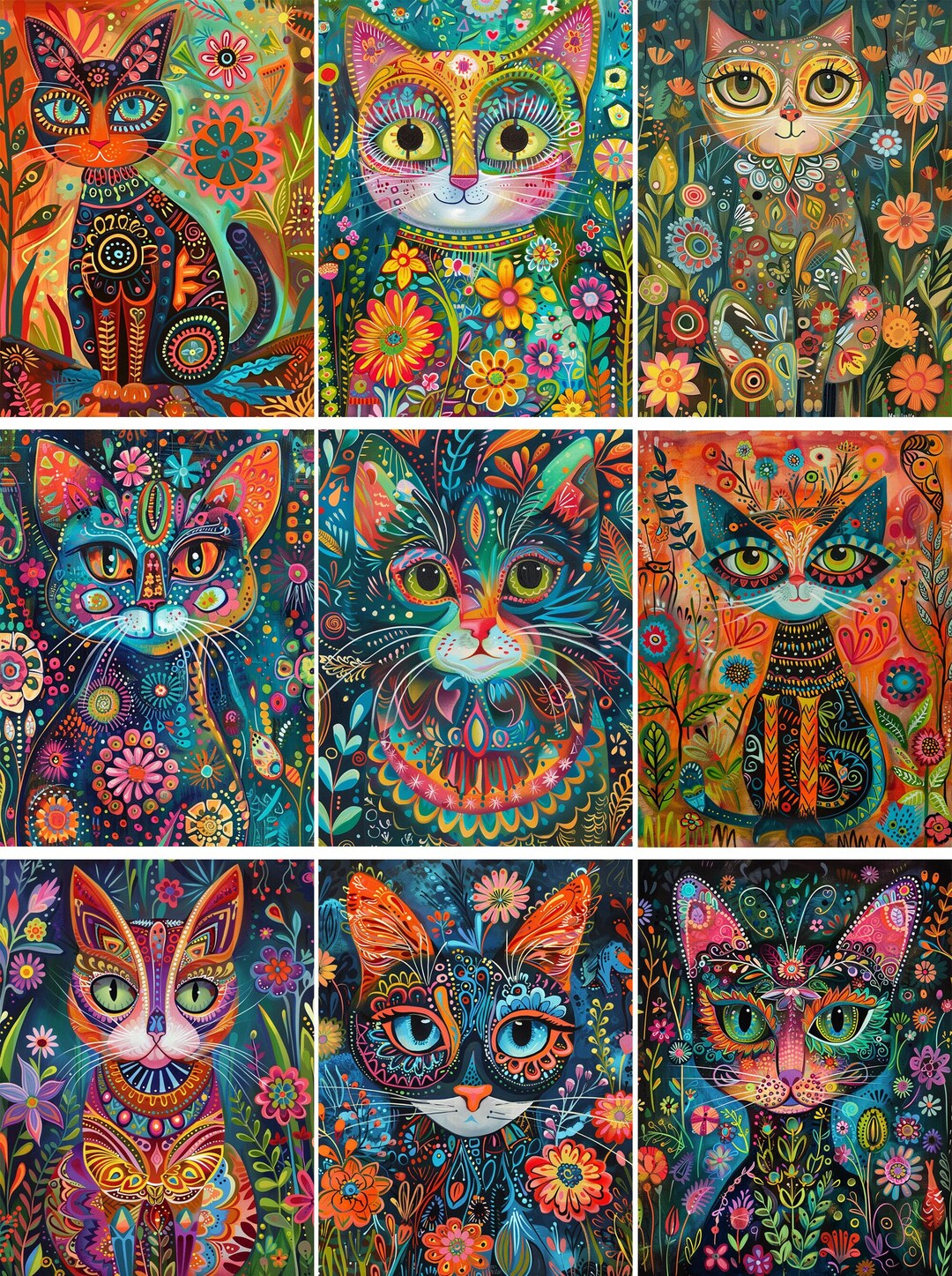 5D Diamond Painting, Boho Cat Diamond Painting Kit Full Drill, Cartoon ...