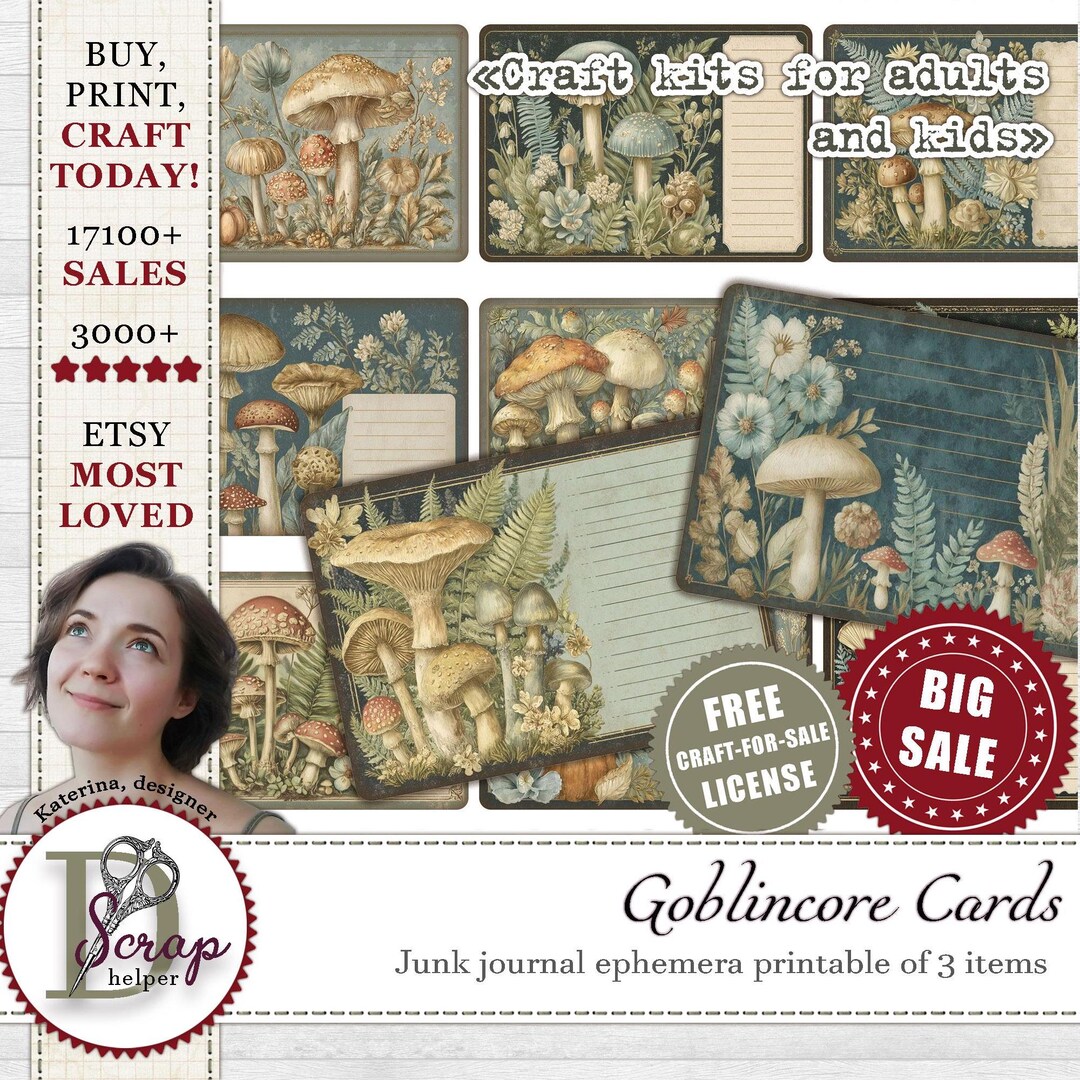 Vintage Mushroom Cards for Goblincore ATC Ephemera and Foraging ...