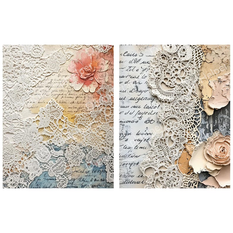 Vintage Lace Journal Paper Printable 12 Sheets Lace and Flowers French ...