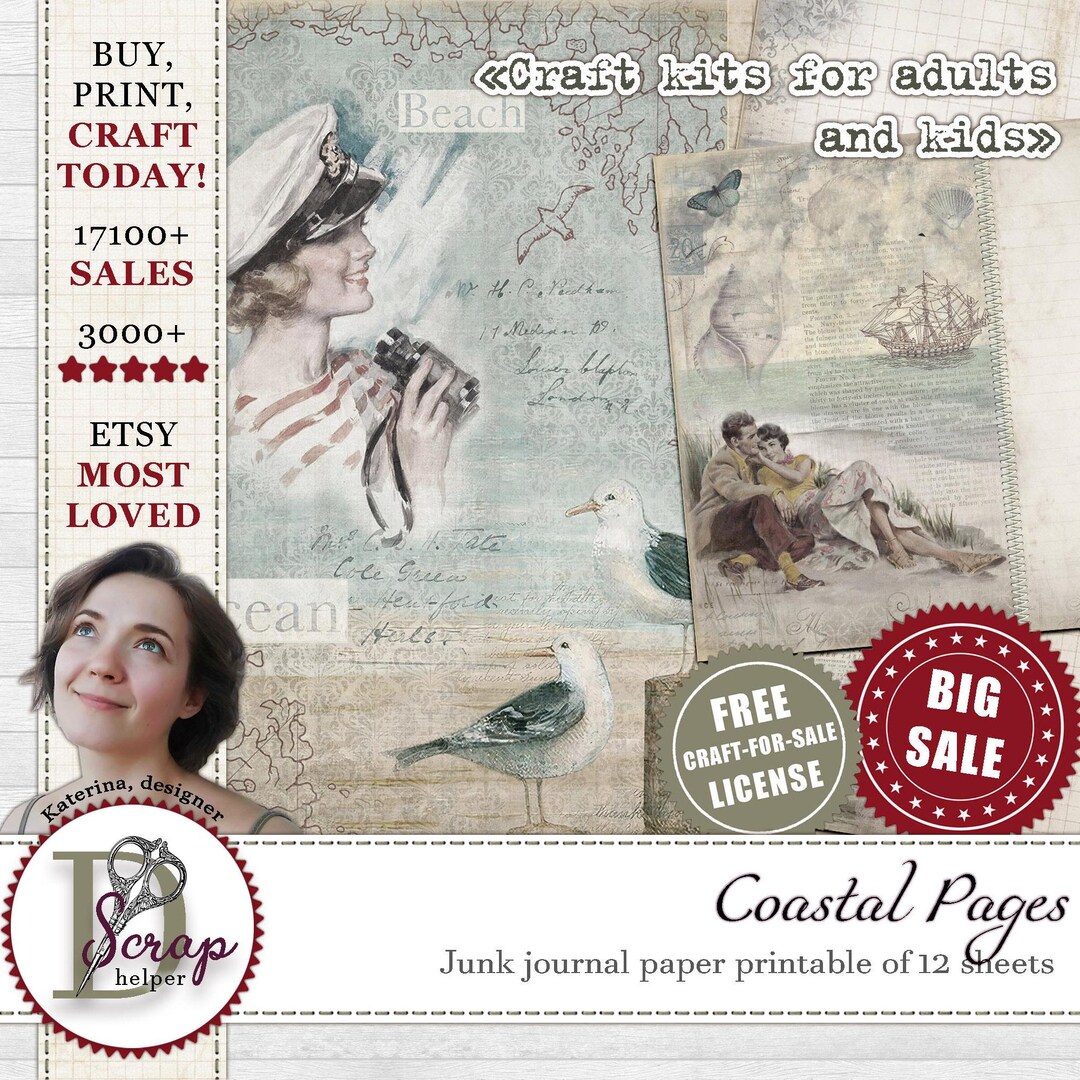 Coastal Junk Journal Pages for Beach Seaside Scrapbooking and Nautical ...
