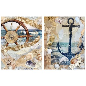 Marine Collage Paper Printable of 12 Sheets Masterboard Scrappy Ocean ...