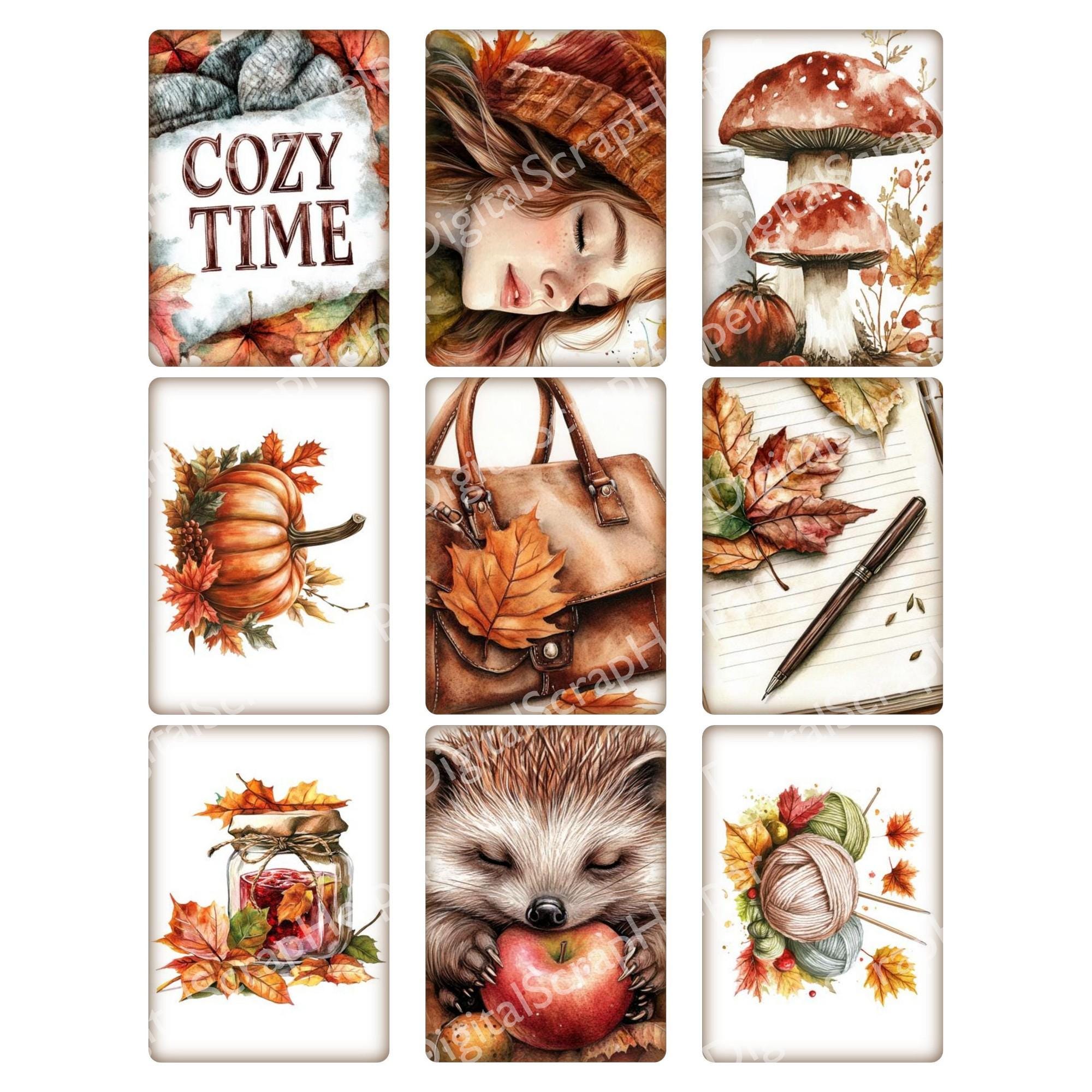 Autumn Ephemera Cards Printable of 7 Sheets ATC Cards Thanksgiving ...