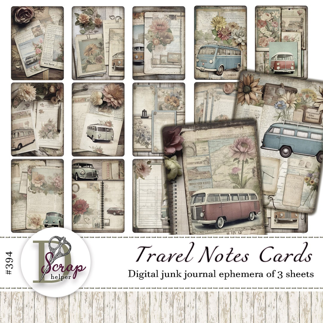 Travel Ephemera Cards Printable of 2 Sheets Vintage Travel Camping Trip ...