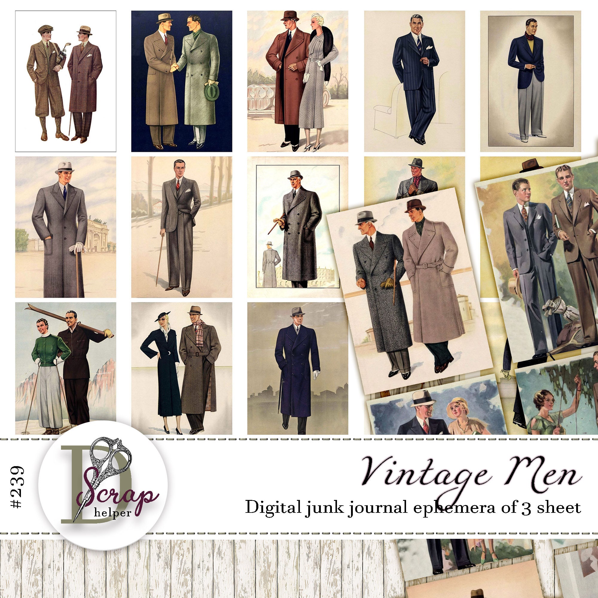 Masculine Junk Journal ATC Cards Printable of 3 Sheets Men - Etsy