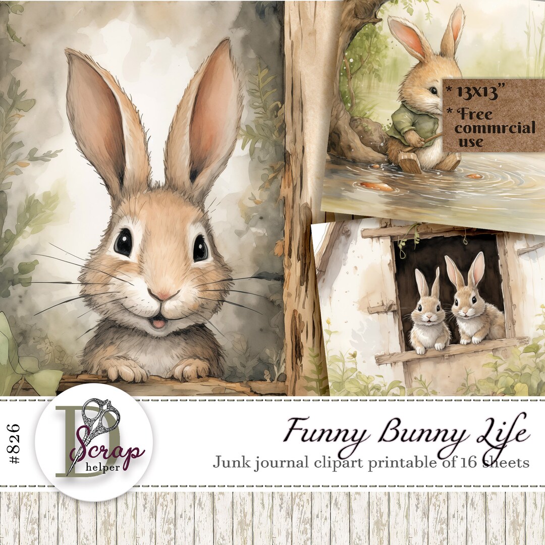 Funny Bunny Easter Bunny Clipart Bundle Printable 16 Sheets Spring ...