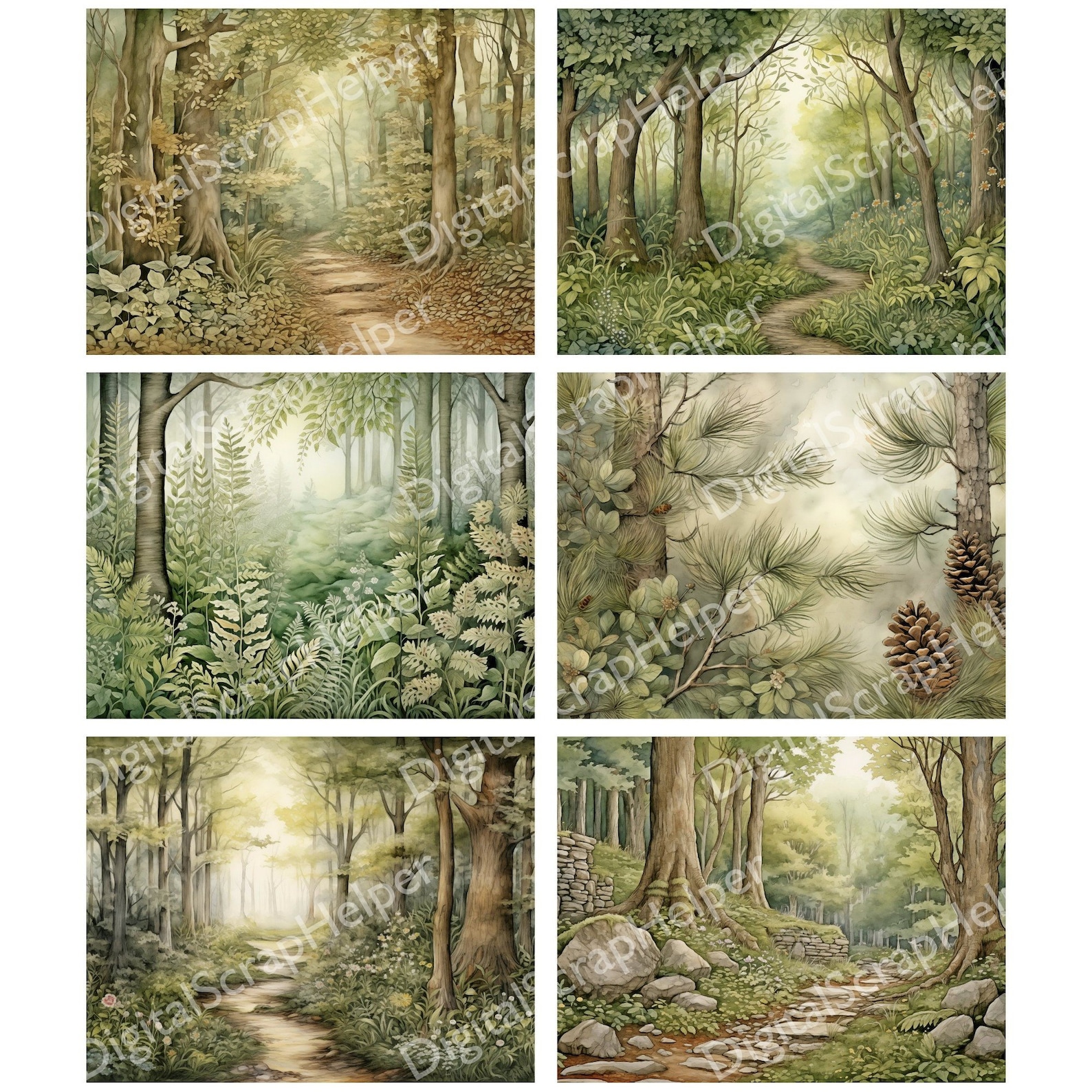 Forest Background Paper for Nature Collages and Woodland Junk Journals ...