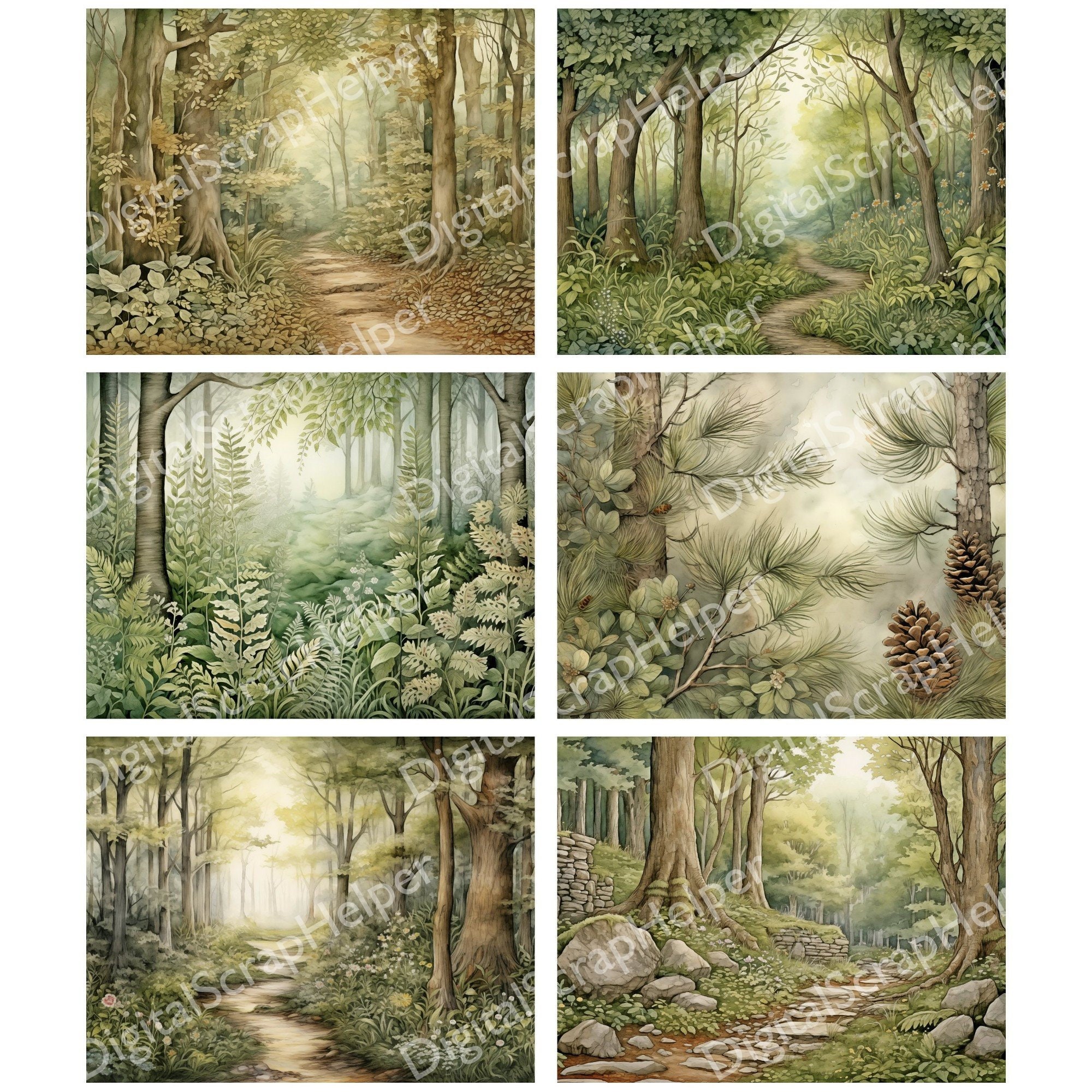 Forest Background Paper for Nature Collages and Woodland Junk Journals ...