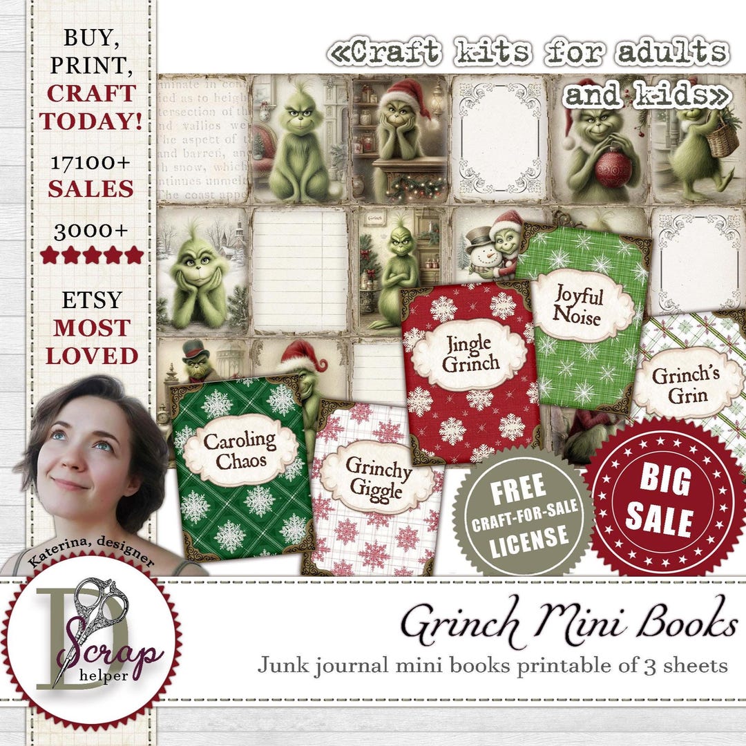 Grinch Mini Book Kit Printable for Christmas Dollhouse, Miniature Gifts ...