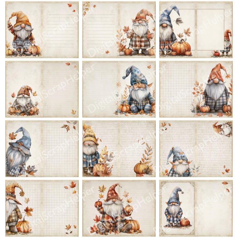 Autumn Gnome Junk Journal Double Pages for Writing and Fall Planner ...