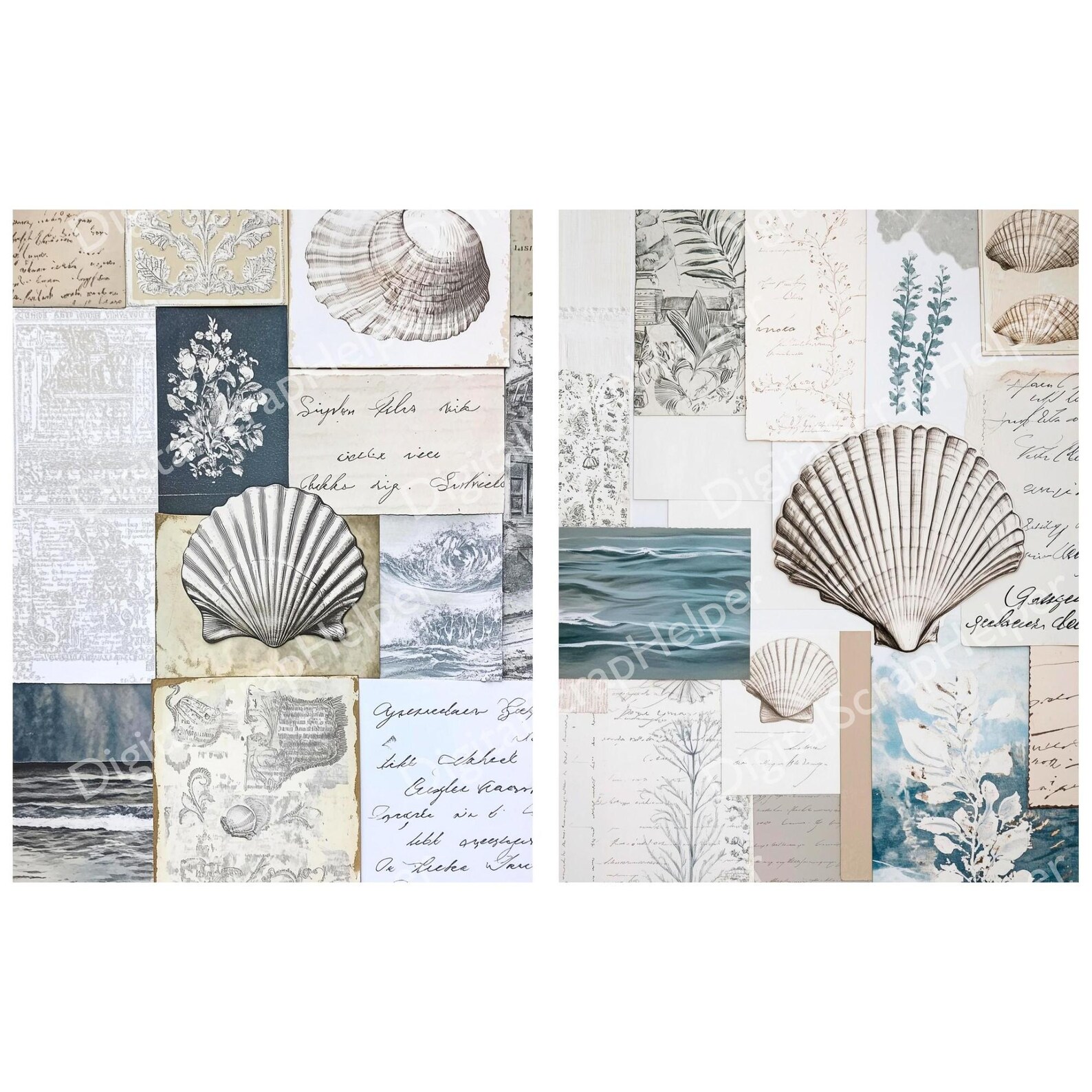 Nautical Dairy Paper Printable 12 Sheets Scrappy Backing Sea Coastal ...