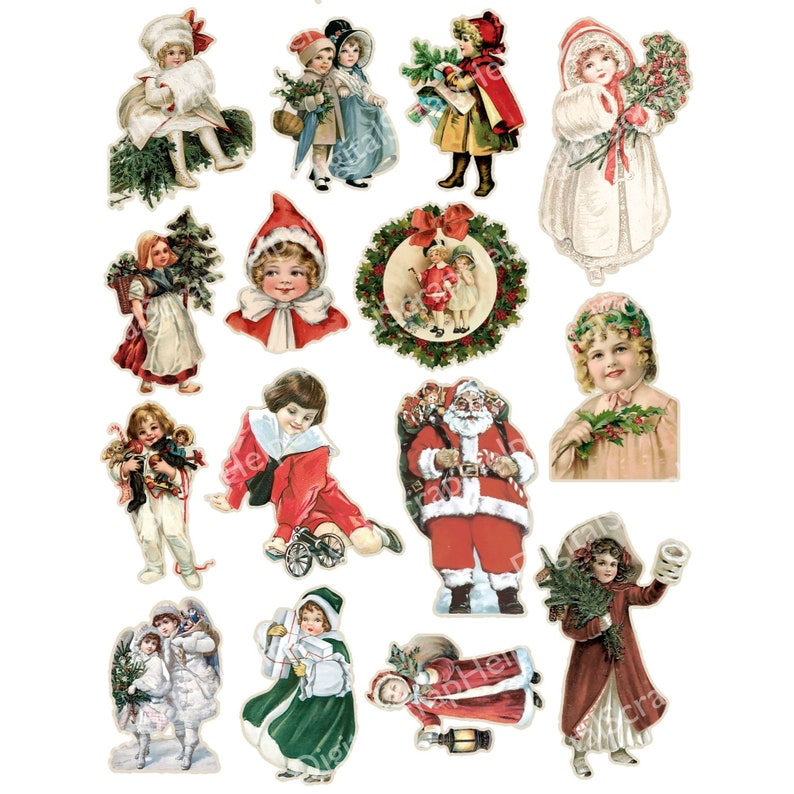 Vintage Christmas Fussy Cuts Ephemera Printable of 6 Sheets Christmas ...