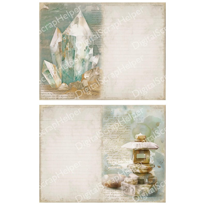 Zen Junk Journal Pages Printable 12 Sheets Self Care Meditation ...