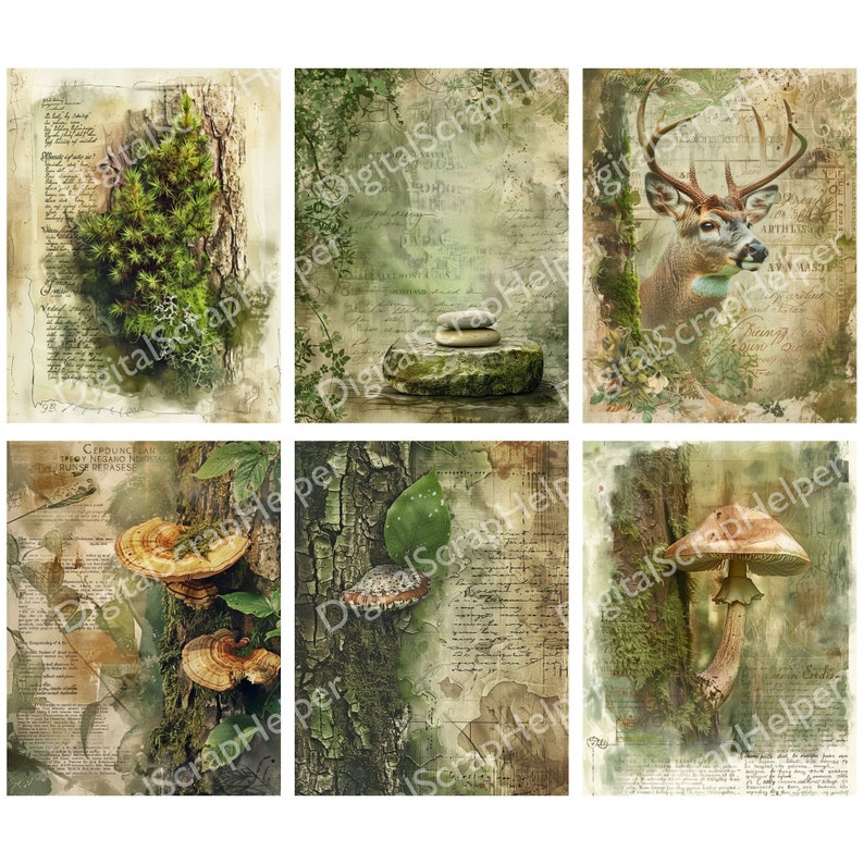 Forest Junk Journal Paper Printable 48 Sheets Woodland Collage Nature ...