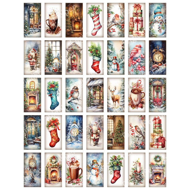 Vintage Christmas Moment 1x2 Inch Domino Stickers Printable 1 Sheet ...