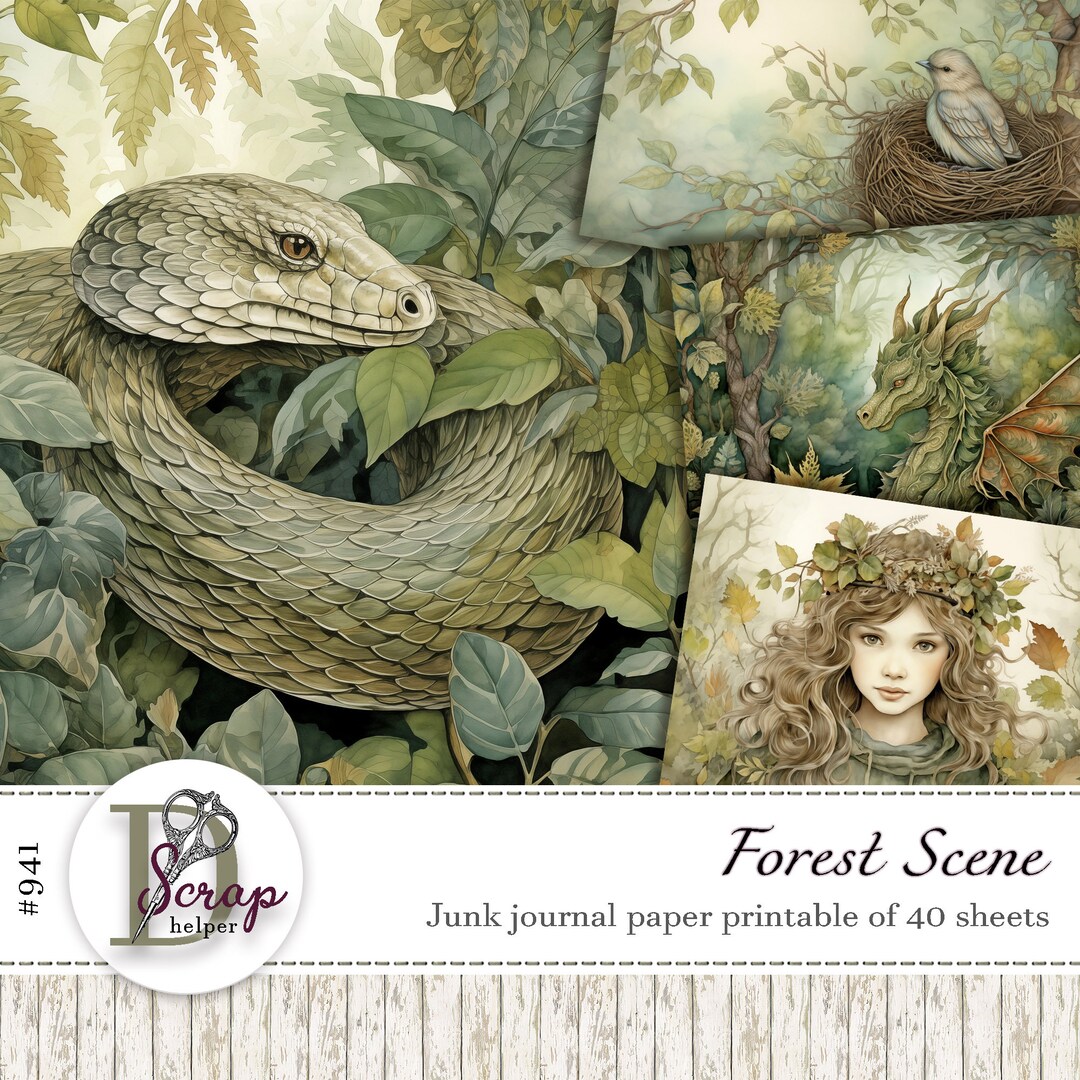 Forest Scene Journal Paper Printable 40 Sheets Woodland Collage Nature ...
