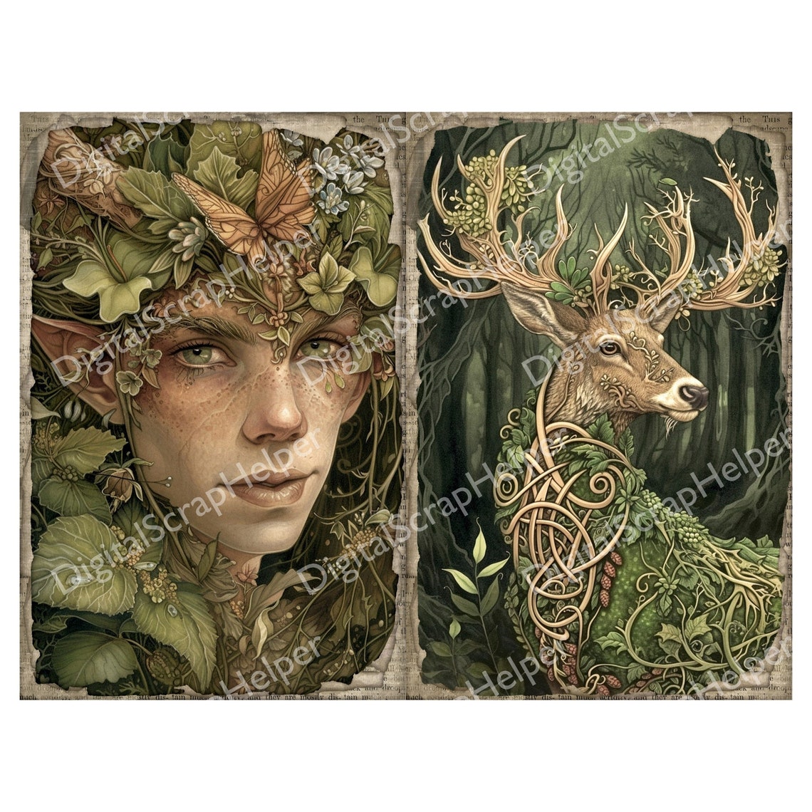 Forest Fantasy Creatures Journal Paper Printable 16 Sheets Wood Elven ...