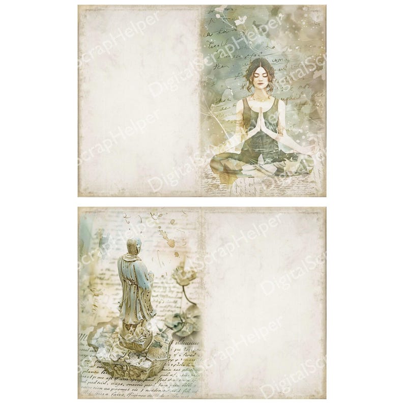 Zen Junk Journal Pages Printable 12 Sheets Self Care Meditation ...