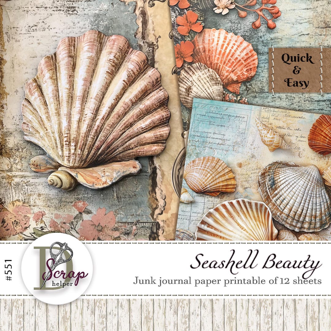 Seashell Paper Printable 12 Sheets Scrappy Undersea World Nautical ...