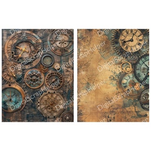 Steampunk Journal Paper Printable 12 Sheets Scrappy Industrial Clock ...