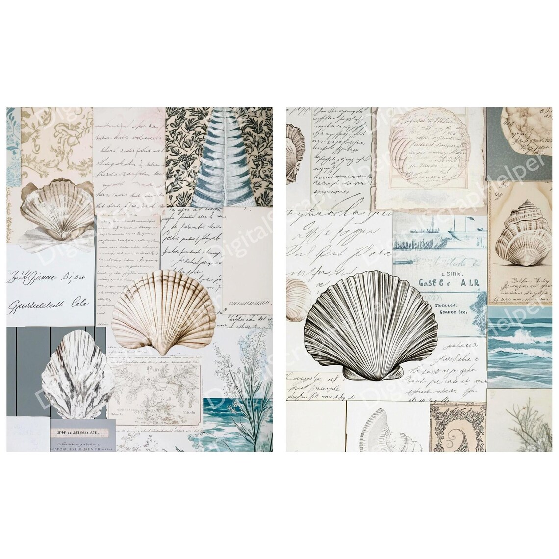 Muted Coastal Collage Paper for Nautical Junk Journals and Seaside ...