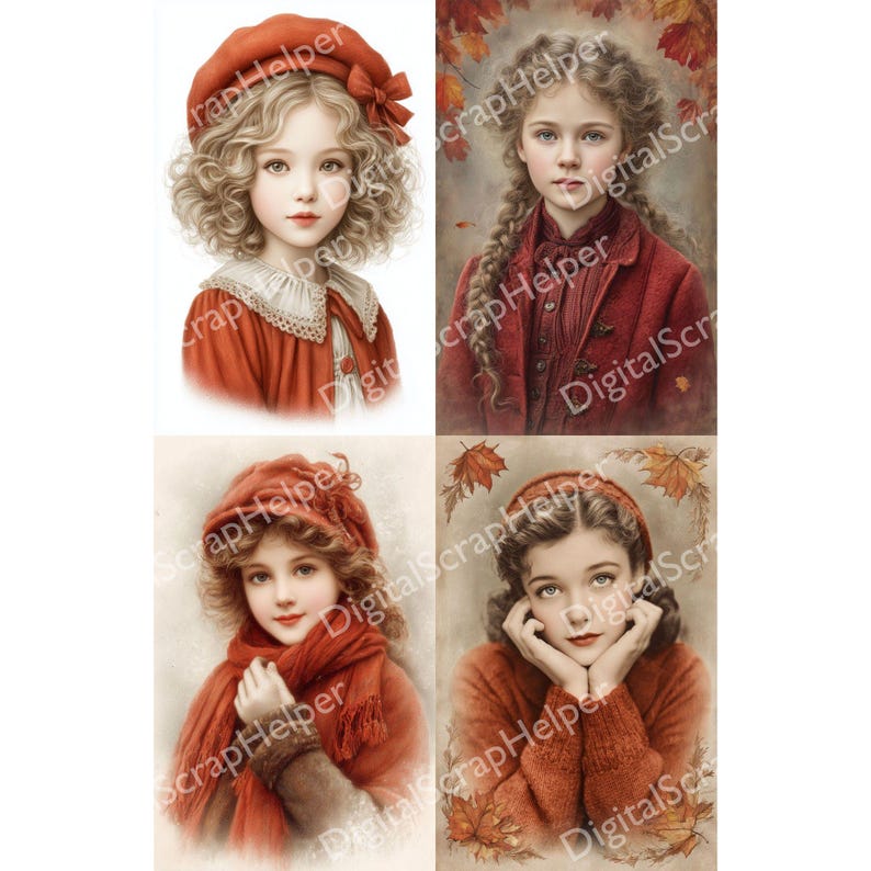 Vintage Autumn Ladies Portraits for Elegant Women Fall Ephemera and ...