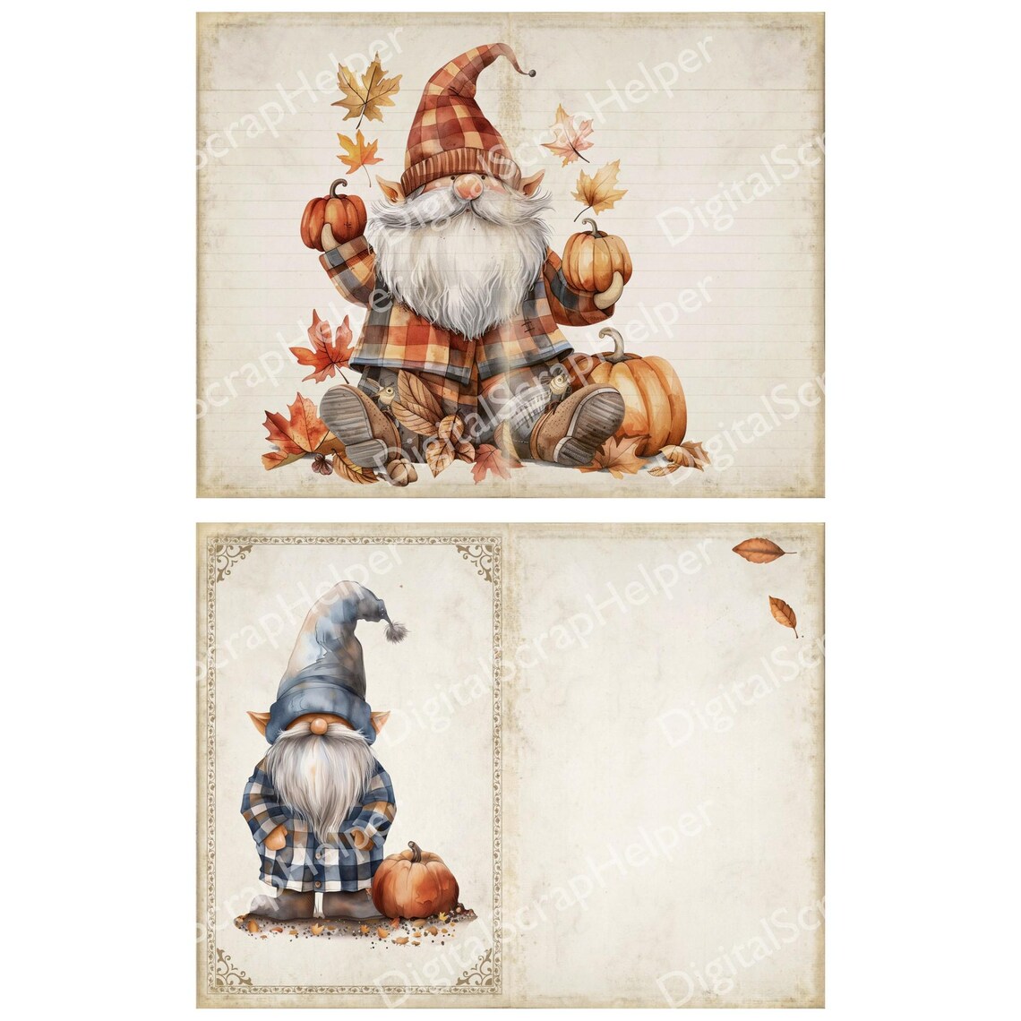 Autumn Gnome Junk Journal Double Pages for Writing and Fall Planner ...