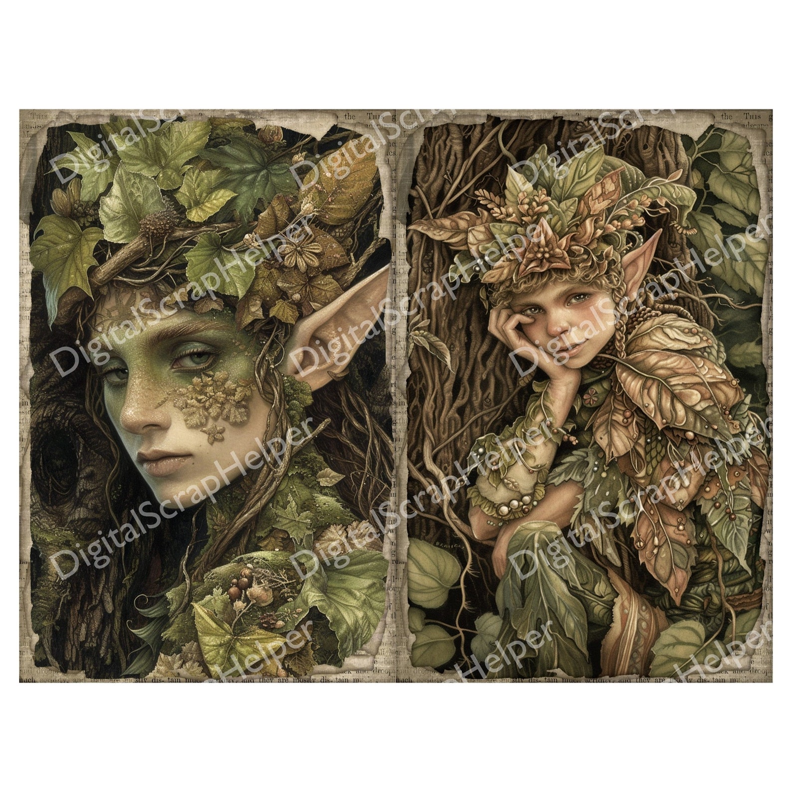 Forest Fantasy Creatures Journal Paper Printable 16 Sheets Wood Elven ...