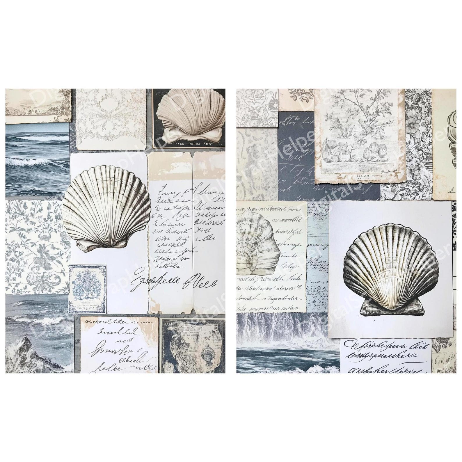 Nautical Dairy Paper Printable 12 Sheets Scrappy Backing Sea Coastal ...