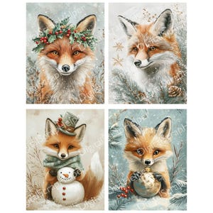 Cute Christmas Fox Paper Printable 28 Sheets Fox Digitals Fox Clipart ...