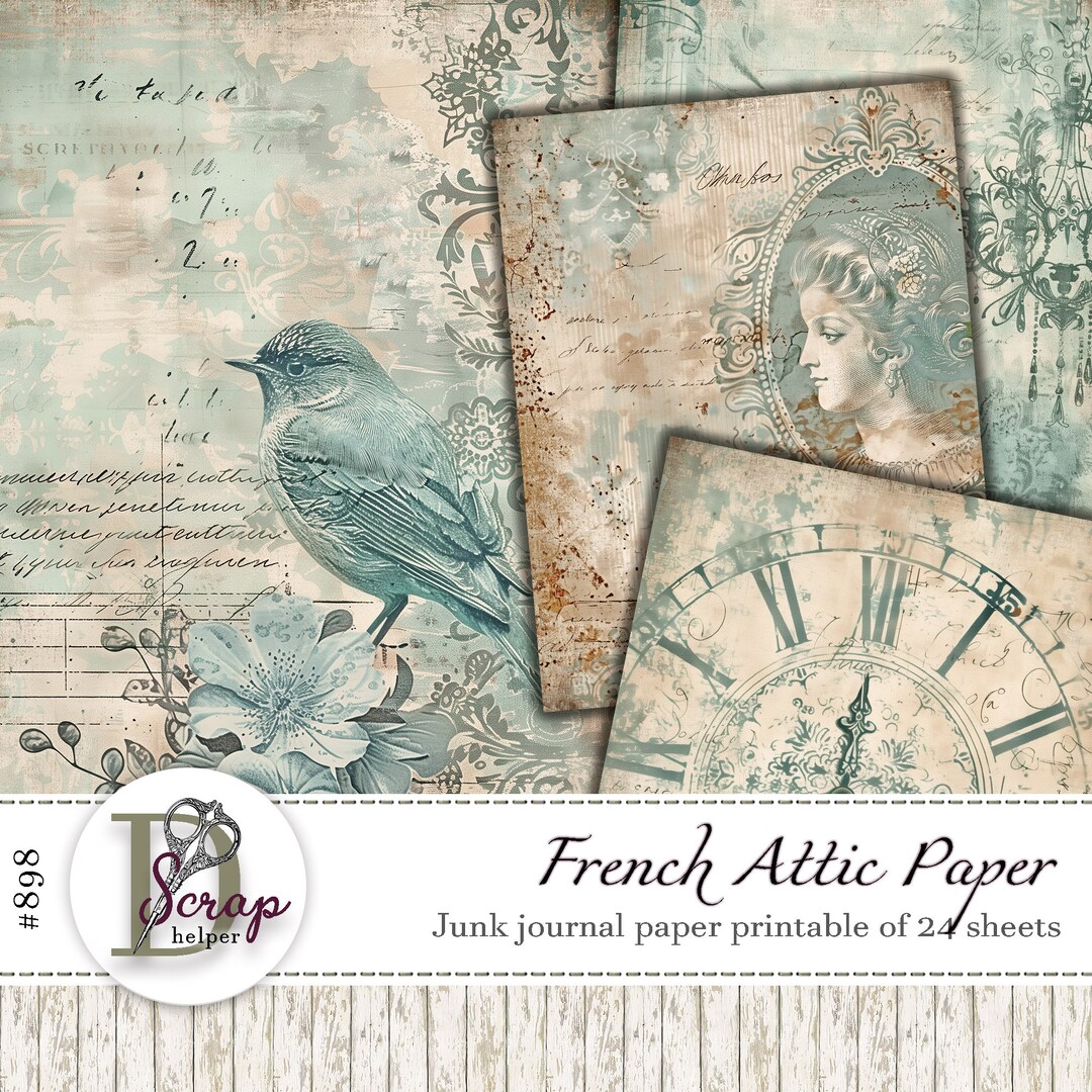 Teal Shabby Chic Junk Journal Paper Printable Pack 24 Sheets ...