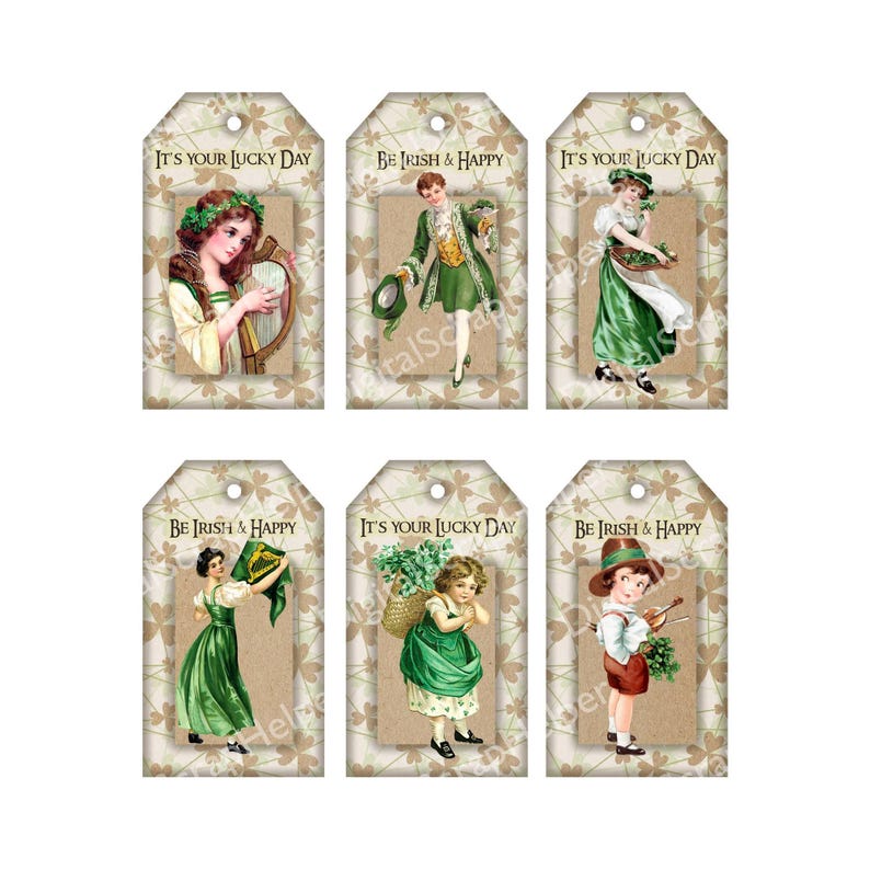 Vintage St Patricks Day Gift Tags for Irish Greetings and Junk Journals ...