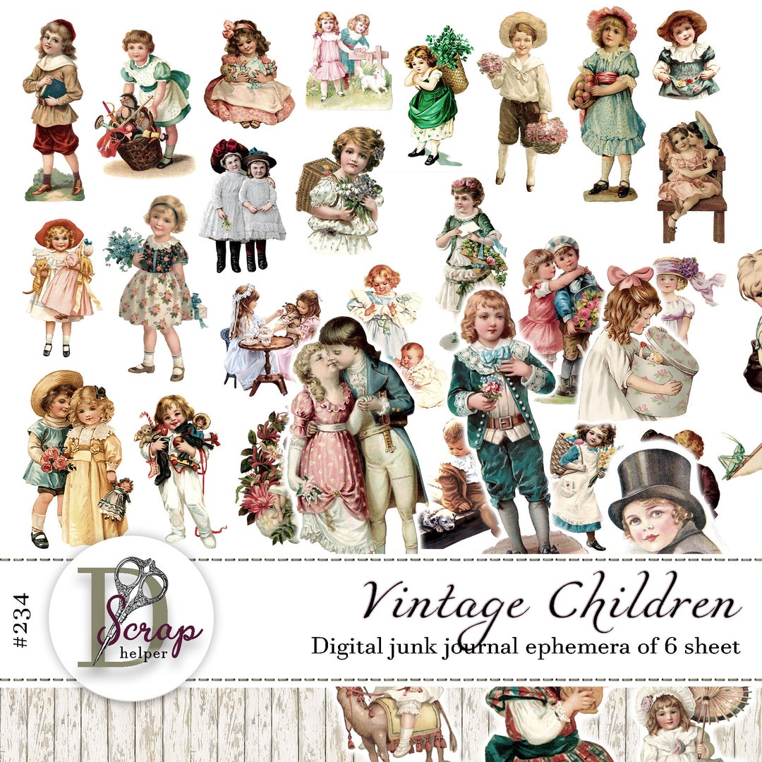 Vintage Children Ephemera Fussy Cut Printable of 4 Sheets - Etsy