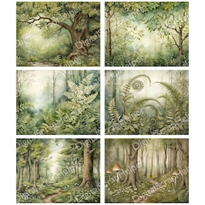 Forest Background Paper Printable 48 Sheets Woodland Collage Nature ...
