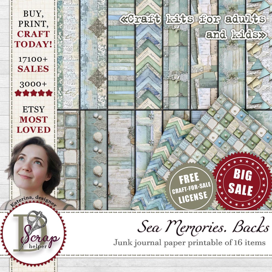 Sea Memories Junk Journal Paper Printable 16 Sheets in Love With the ...