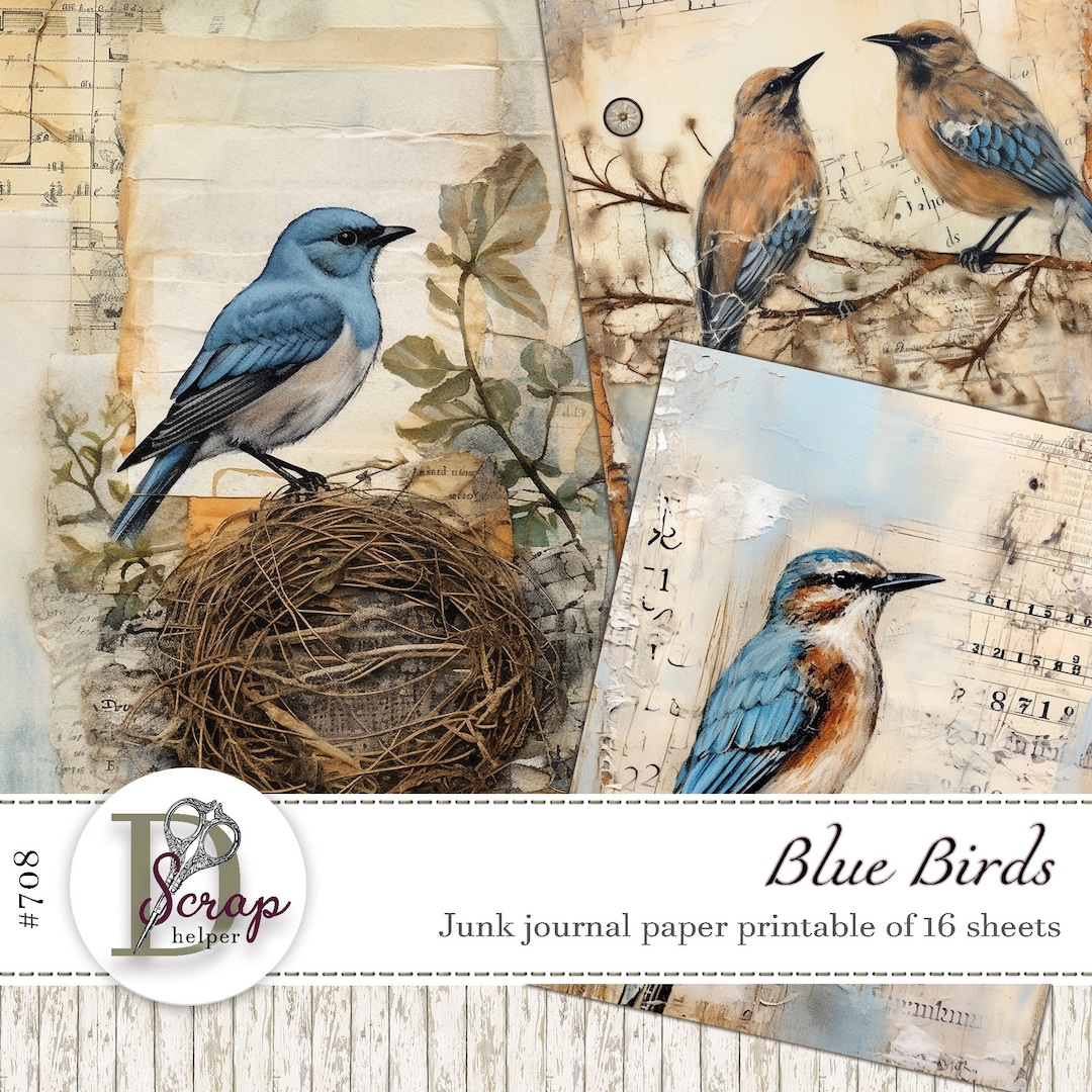 Vintage Blue Bird Junk Journal Paper Printable of 16 Nature Easter ...