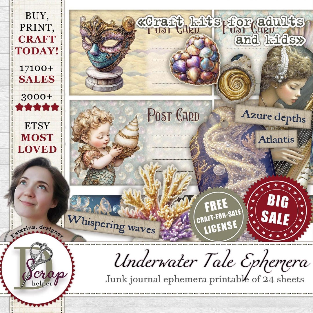 Underwater Junk Journal Ephemera for Lost Atlantis and Mermaid Tales ...