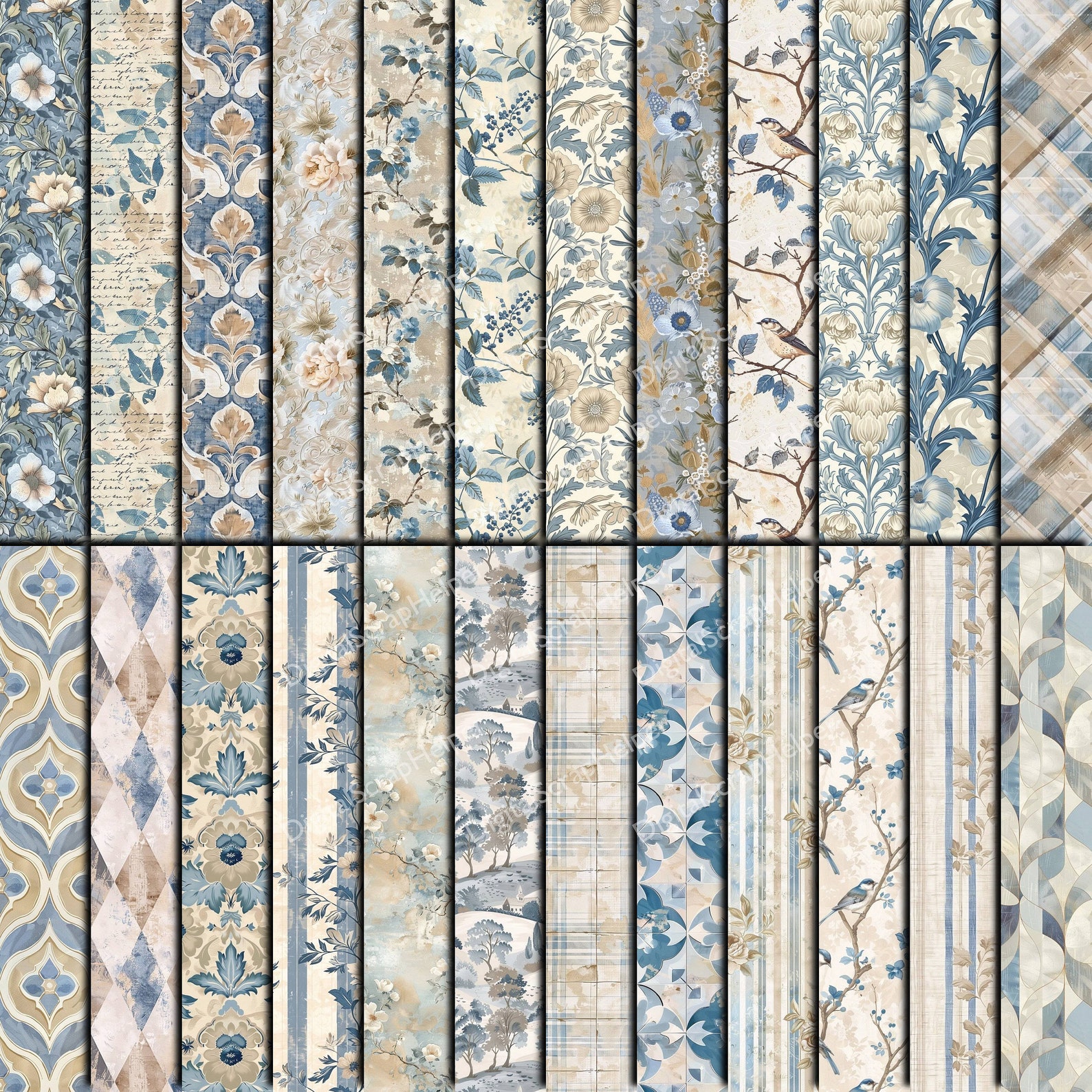 Paquete de papel azul apagado para scrapbooking vintage shabby chic y ...