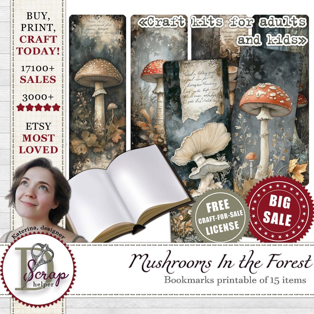 Mushroom Bookmark Set of 15 Items Printable Whimsigoth Bookmarks Bundle ...