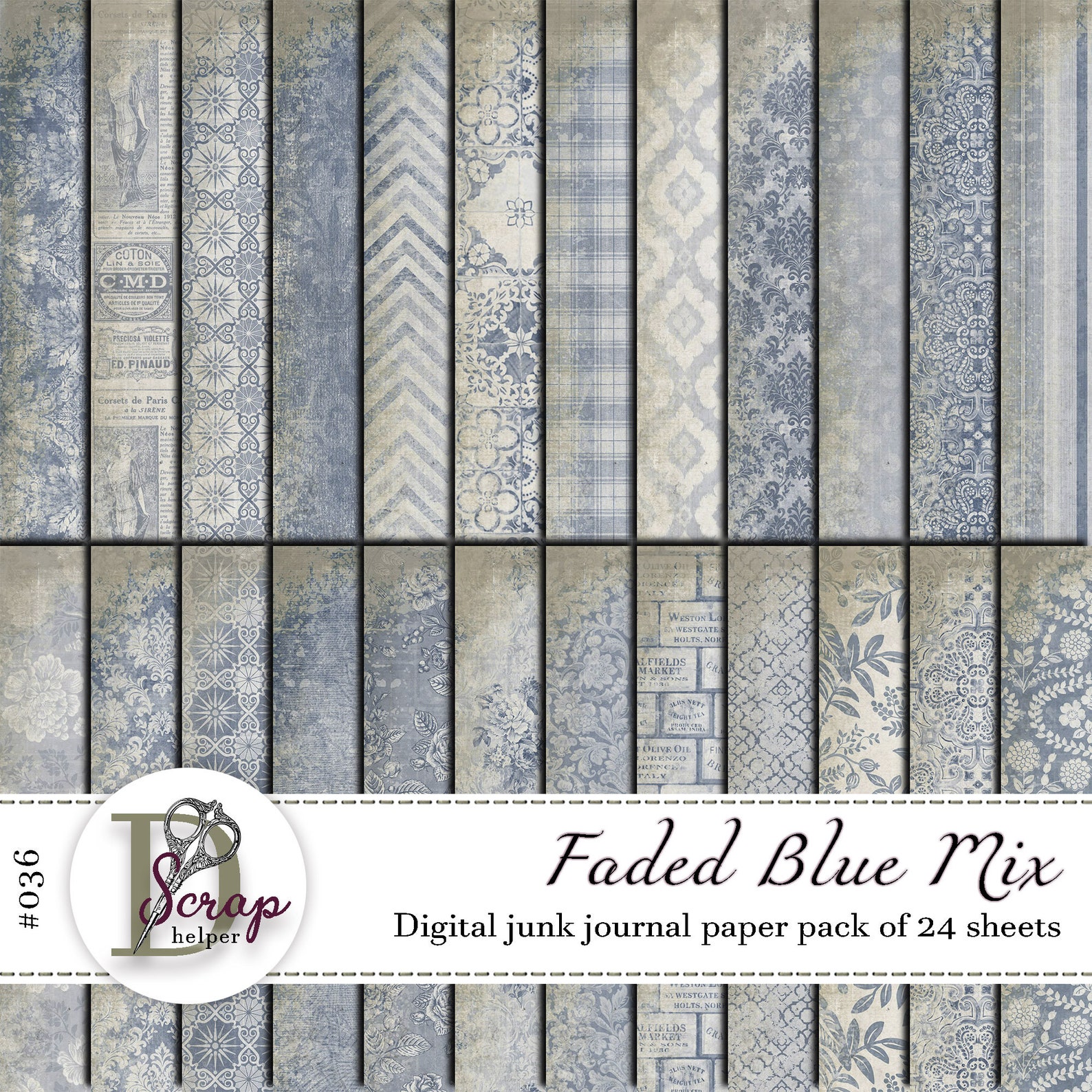 Vintage Blue Junk Journal Paper Pack Printable of 24 Sheets - Etsy