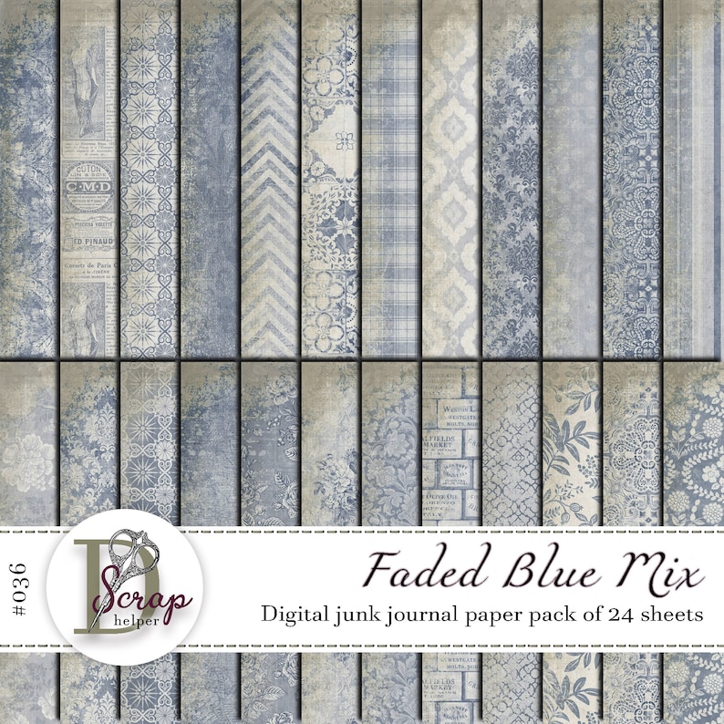 Vintage Blue Junk Journal Paper Pack Printable of 24 Sheets - Etsy