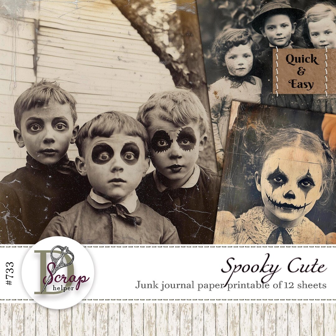 Vintage Halloween Spooky Cutie Photos Printable 12 Sheets Spooky ...