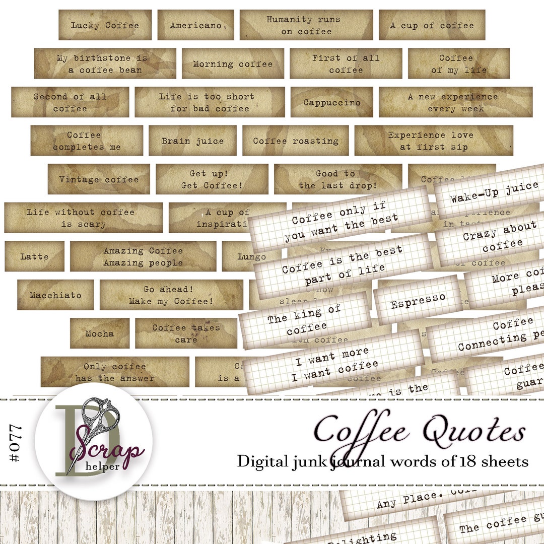 Vintage Coffee Junk Journal Inspirational Words of 18 Sheets Coffee ...