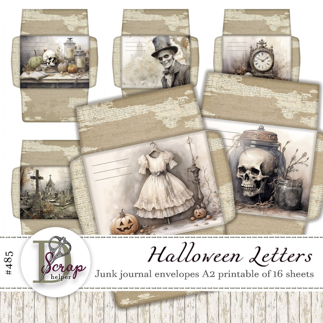Vintage Halloween Envelopes A2 Printable 16 Sheets Spooky - Etsy