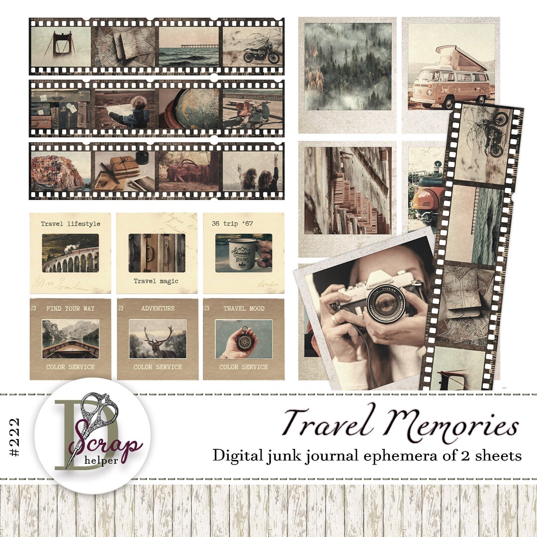 Travel Ephemera Faded Photos Printable of 2 Sheets Vintage Trip Notes ...
